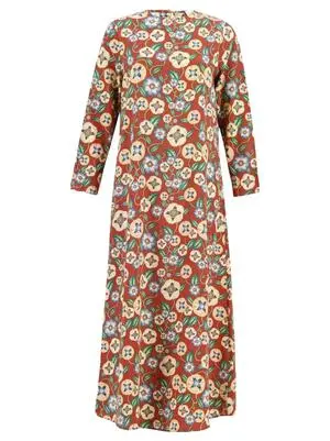PAULA Printed Silk Midi Dress - Red