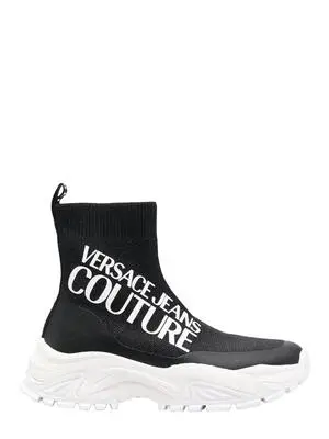 Versace Logo-print Sock-style Sneakers - Black