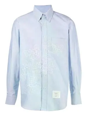 Thom Browne Floral-embroidered Long-sleeve Shirt - Blue