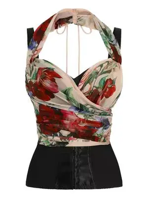 Dolce & Gabbana Floral-print Halterneck Top - Red