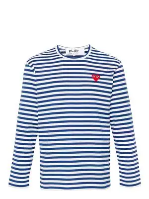 Play Comme Des Garcon Heart-patch Striped Cotton T-shirt - Blue