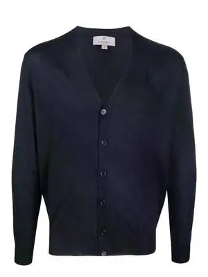 Canali V-neck Fine Knit Merino Cardigan - Blue