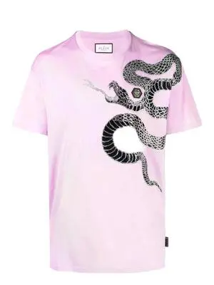 Philipp Plein Embellished Snake-print T-shirt - Neutrals