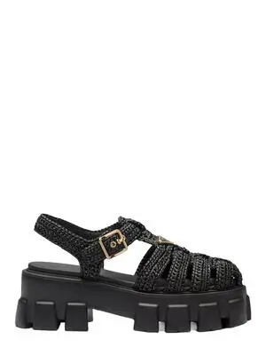 Prada Monolith Caged Flatform Sandals - Black