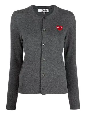Play Comme Des Garcon Heart-patch Button-front Cardigan - Grey