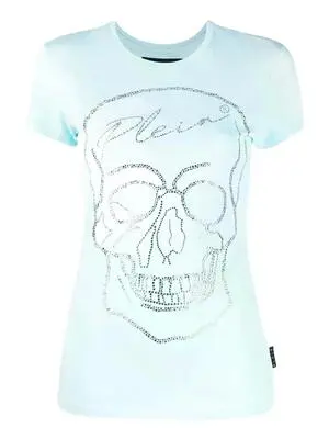 Philipp Plein Crystal Skull Cotton T-shirt - Blue