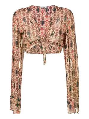 AMIR SLAMA Floral-print Cropped Blouse - Multicolour