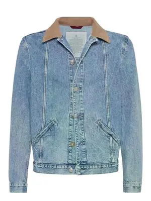 Brunello Cucinelli Denim Jacket With Suede Collar - Blue