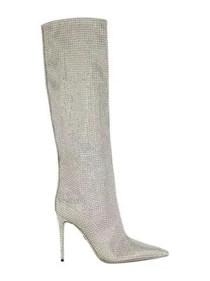 Dolce & Gabbana Rhinestone-embellished Satin Knee High Boots - Silver