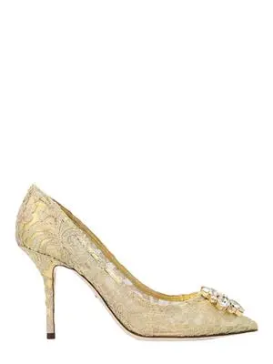 Dolce & Gabbana Bellucci Rainbow Lace Brooch-Detail Pumps Gold