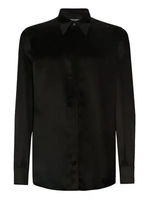 Dolce & Gabbana Martini-fit Button-down Satin Shirt - Black