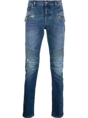 Balmain Ribbed-detail Skinny Jeans - Blue