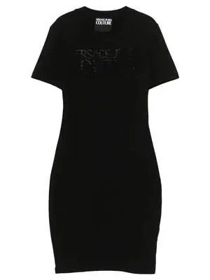 Versace Crystal Institutional Logo Mini Dress - Black