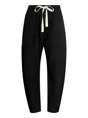 LEE MATHEWS Drawstring Cropped Cotton Trousers - Black