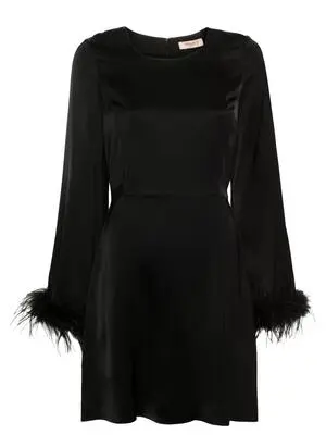 TWINSET Feather-trim Satin Mini Dress - Black