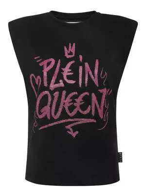 Philipp Plein Sleeveless T-shirt With Crystal Embellishments - Black