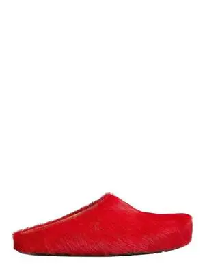 Marni Long Hair Calfskin Fussbett Sabots - Red