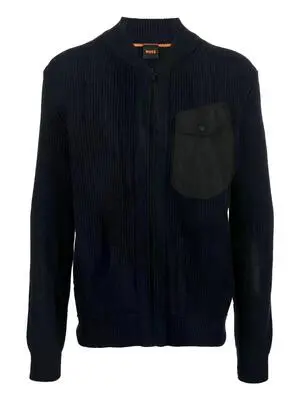 BOSS Zipped-up Knit Cardigan - Blue