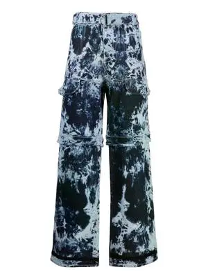 FERRARI Belted Waist Tie-dye Print Jeans - Blue
