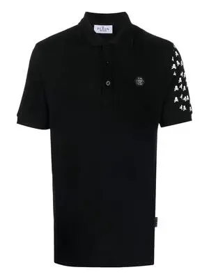 Philipp Plein Skull And Bones Cotton Polo Shirt - Black