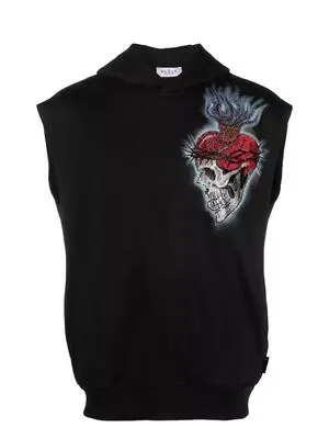 Philipp Plein Love Tattoo Sleeveless Hoodie - Black