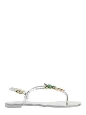 GIUSEPPE ZANOTTI Venice Beach Leather Flat Sandals - Silver