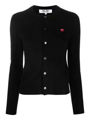 Play Comme Des Garcon Logo-patch Fine-knit Cardigan - Black