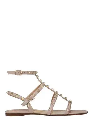 Valentino Garavani Rockstud Flat Ankle-strap Sandals - Neutrals