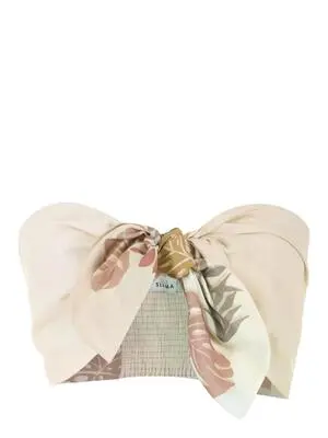 AMIR SLAMA Palm Leaf Print Cropped Top - Neutrals