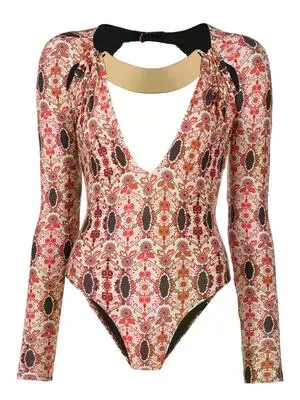 AMIR SLAMA Floral-print V-neck Bodysuit - Multicolour