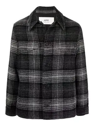 AMI Paris Checked Button-up Shirt Jacket - Black