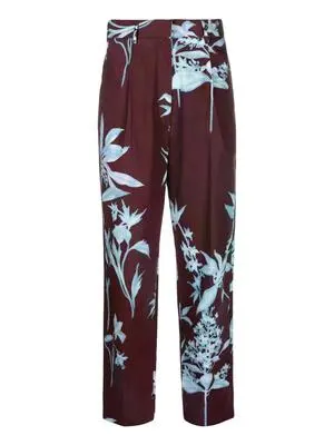 FORTE_FORTE Floral-pattern Cotton Straight-leg Trousers - Brown
