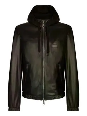 Dolce & Gabbana Logo-tag Hooded Leather Jacket - Black