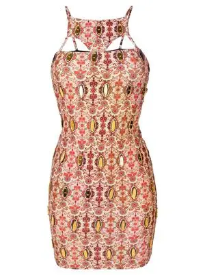 AMIR SLAMA Floral-print Cut-out Mini Dress - Red
