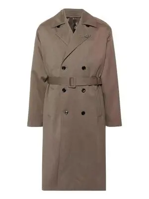 LARDINI Brooch-detail Virgin Wool Coat - Brown