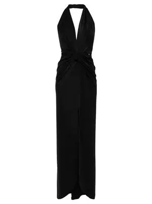 NISSA Plunging V-neck Maxi Dress - Black