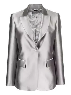 Alberta Ferretti Long-sleeved Satin Single-breasted Blazer - Grey