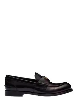Miu Miu Brushed Leather Penny Loafers With Metal Ornament - Black