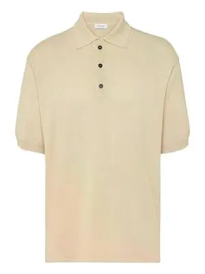 FERRAGAMO Logo-plaque Knitted Polo Shirt - Neutrals