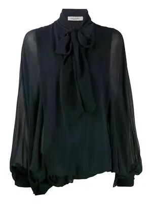 Valentino Garavani Pussybow Pouf Sleeve Blouse - Blue