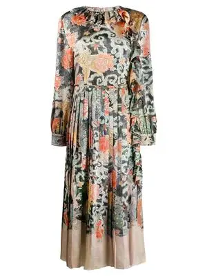 Valentino Garavani Oriental Print Water Satin Dress - Neutrals