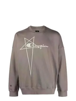 Rick Owens Organic Cotton Jumper With Embroidered Logo - Neutrals