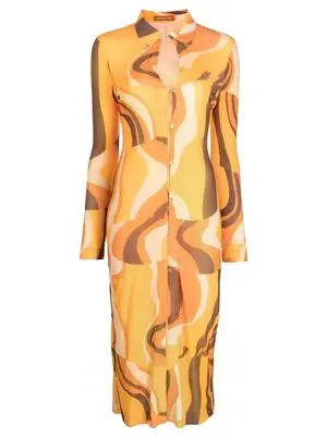 REJINA PYO Sana Abstract-pattern Shirt Dress - Orange
