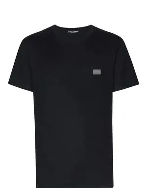 Dolce & Gabbana Cotton T-shirt With Branded Tag - Blue