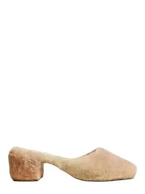 Khaite Clio 50mm Shearling Mules - Neutrals