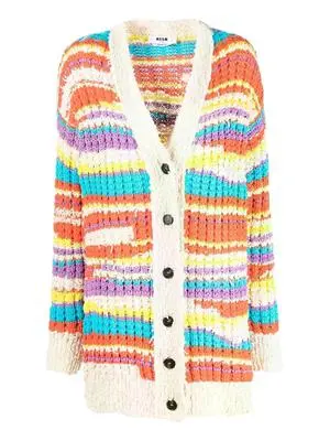 MSGM Striped Chunky Knit Cardigan - Neutrals