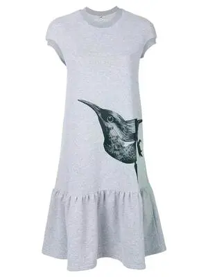 IOANA CIOLACU Bird Print T-shirt Dress - Grey
