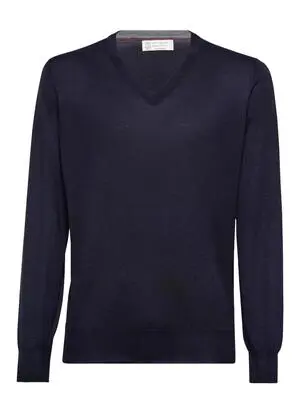 Brunello Cucinelli Ribbed V-neck Sweater - Blue