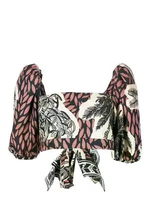 Johanna Ortiz Graphic-print Puff-sleeve Blouse - Black