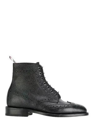 Thom Browne Wingtip Brogue Pebble Grain Leather Boots - Black